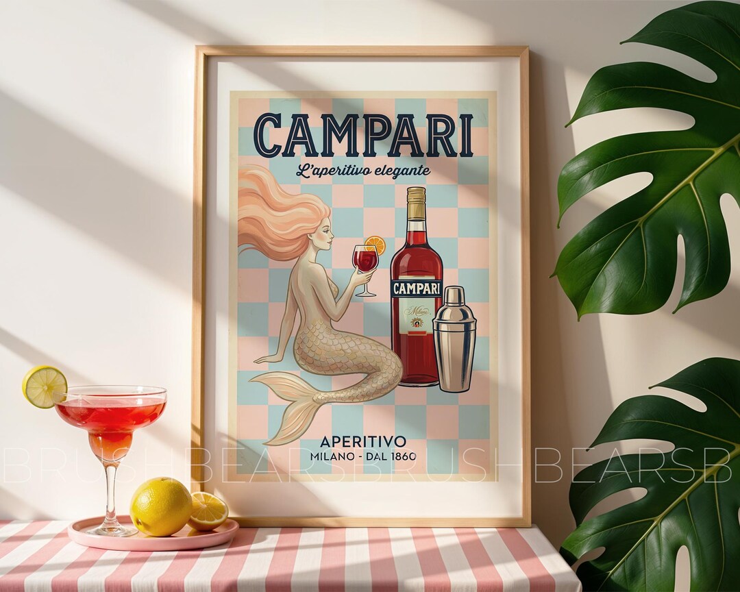 Campari Poster Orange Slice Vintage Advertising Art Mermaid Drawings ...