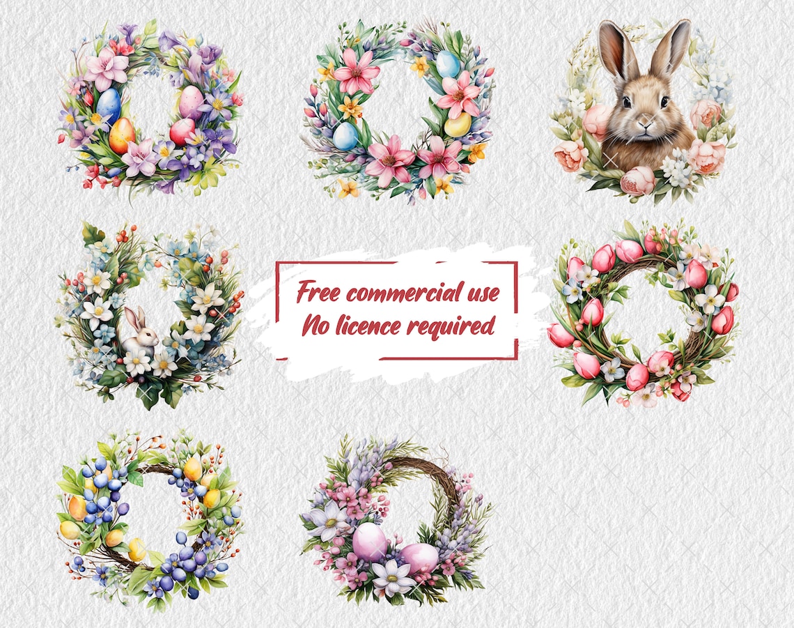 Easter Wreath Clipart PNG Watercolor Wreath Clipart, Spring Flower and ...