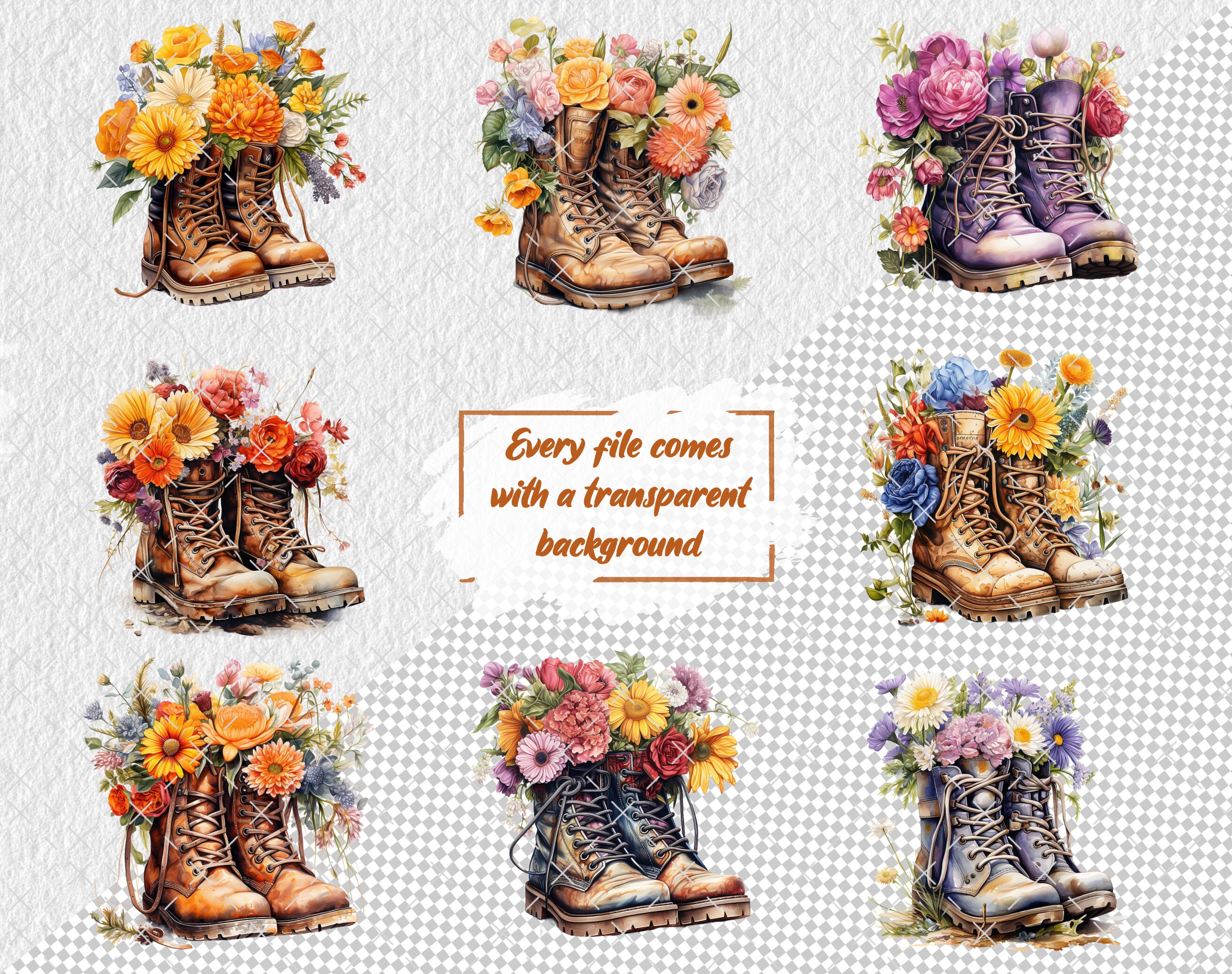 Spring Floral Boots Clipart, Shabby Chic, Printable Watercolor Clipart ...