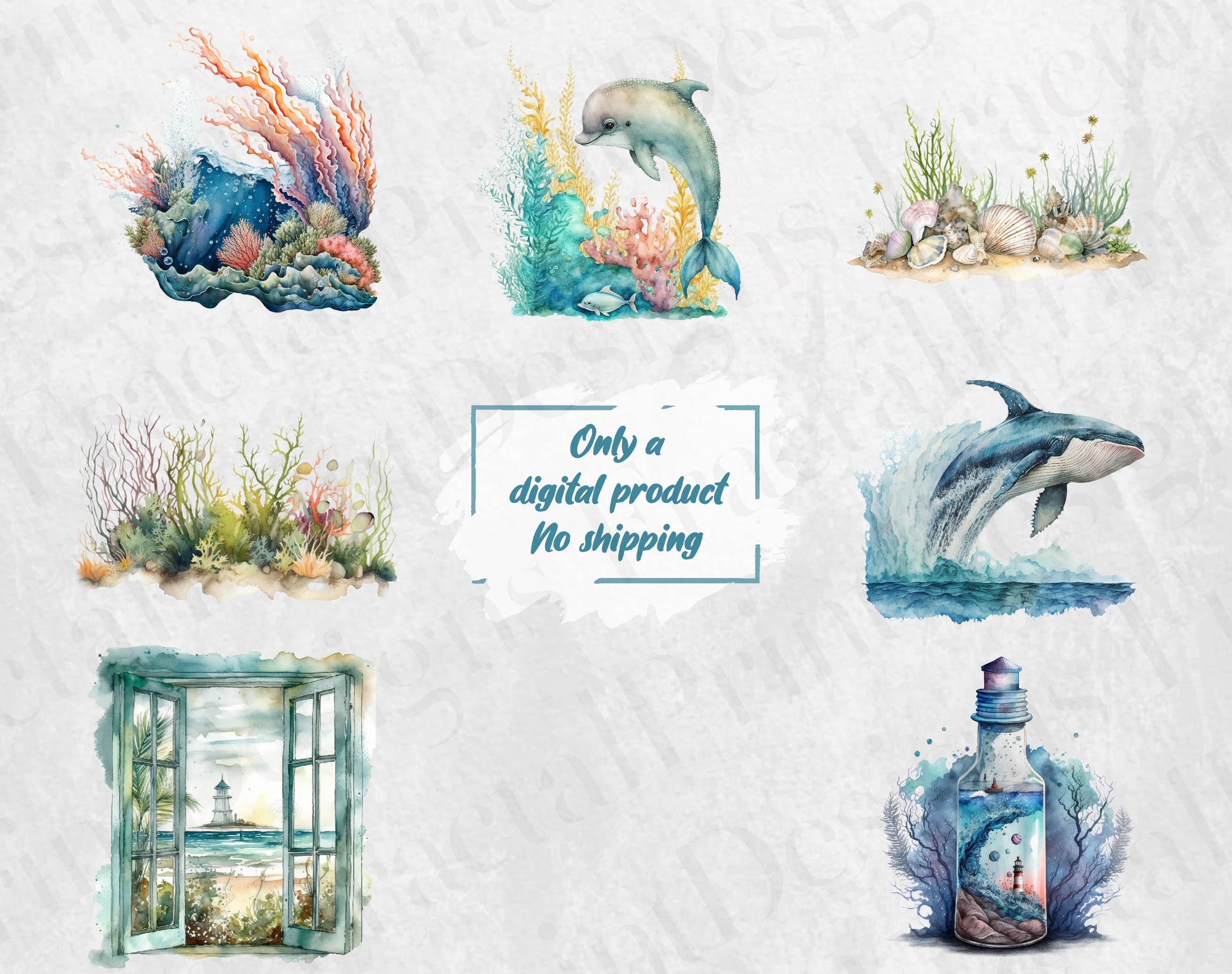 Watercolor Ocean Bundle Ocean Life Clipart Summer PNG Bundle Sea ...