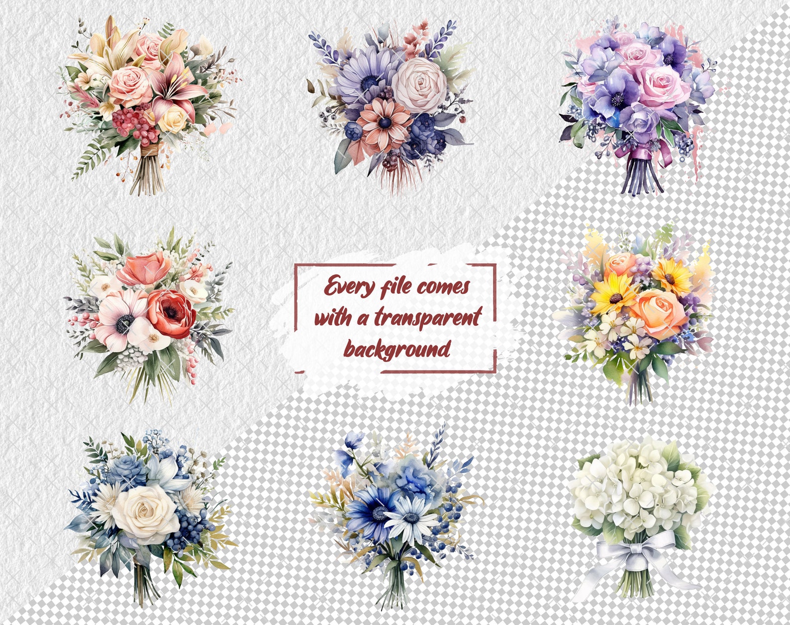 Wedding Bouquet Clipart Watercolor Flowers Floral Wedding PNG Wedding ...