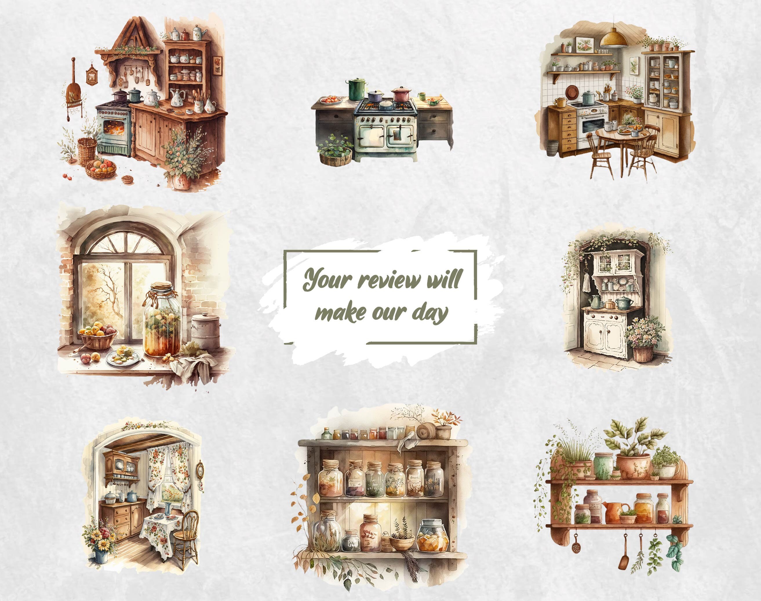 Watercolour Cottagecore Kitchen Clipart Bundle Cottage - Etsy