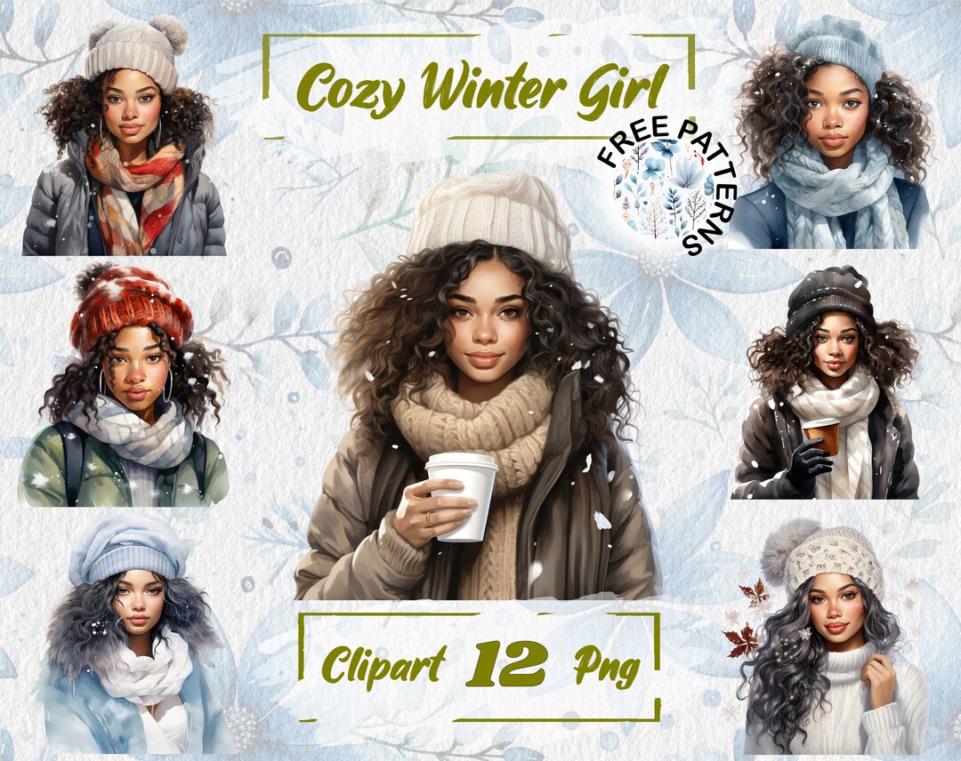 Cozy Winter Girls Clipart, Watercolor Winter Girls, Winter Graphics ...