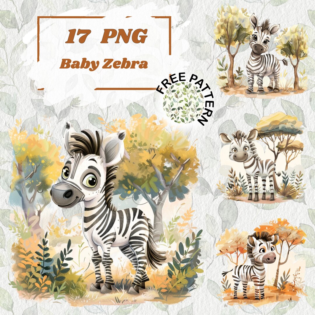 Watercolor Baby Zebra Clipart Bundle, Cute Zebra Clipart, Little Zebra ...