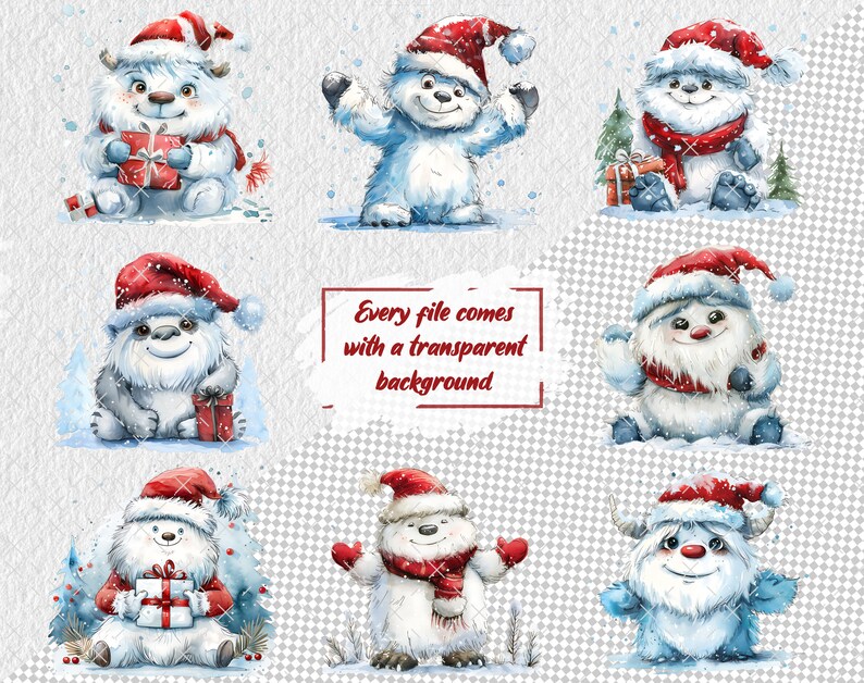 Christmas Cute Yeti Clipart PNG, Festive Yeti Graphic, Holiday Monster ...