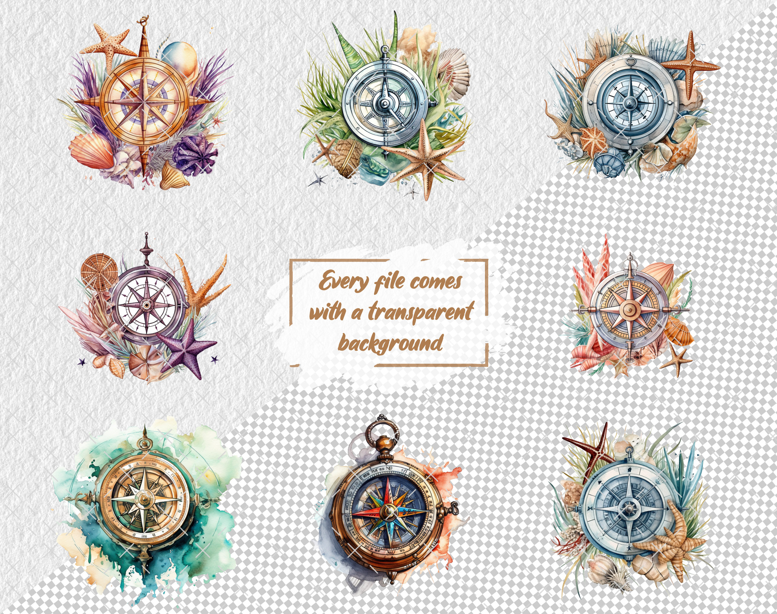 Watercolor Nautical Compass Clipart Marine Clipart Compass PNG - Etsy