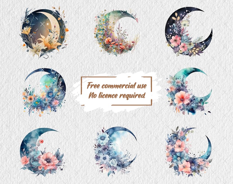 Watercolor Floral Moon Moon PNG Clipart Floral Clipart Moon Crescent ...