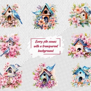 Birdhouse Clipart, Watercolor Birdhouses, Watercolor Spring Clipart ...