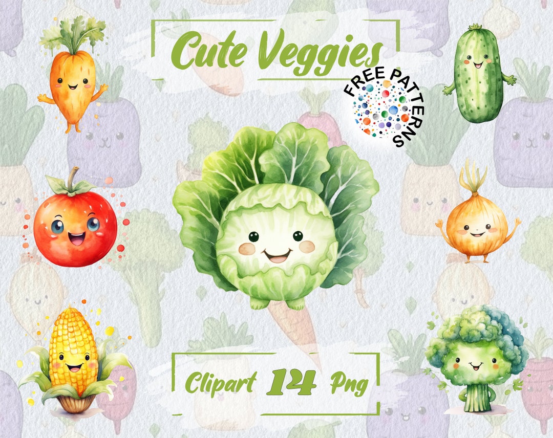Watercolor Cute Vegetables Kawaii Vegetables Kawaii Clipart Watercolor ...