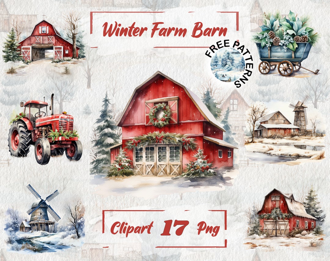 Winter Farm Barn Clipart, Watercolor Winter Farm, Farm Barn PNG ...