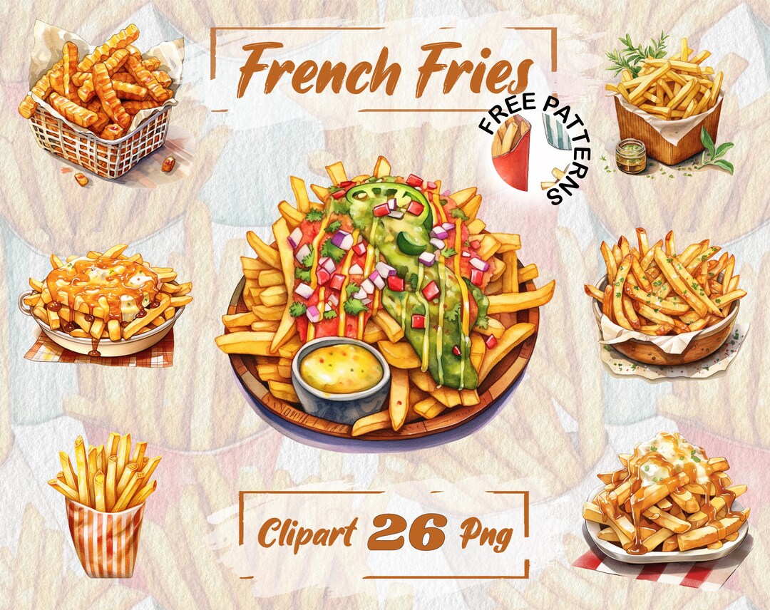 Watercolor French Fries French Fries Clipart Potato PNG Bundle Fast ...