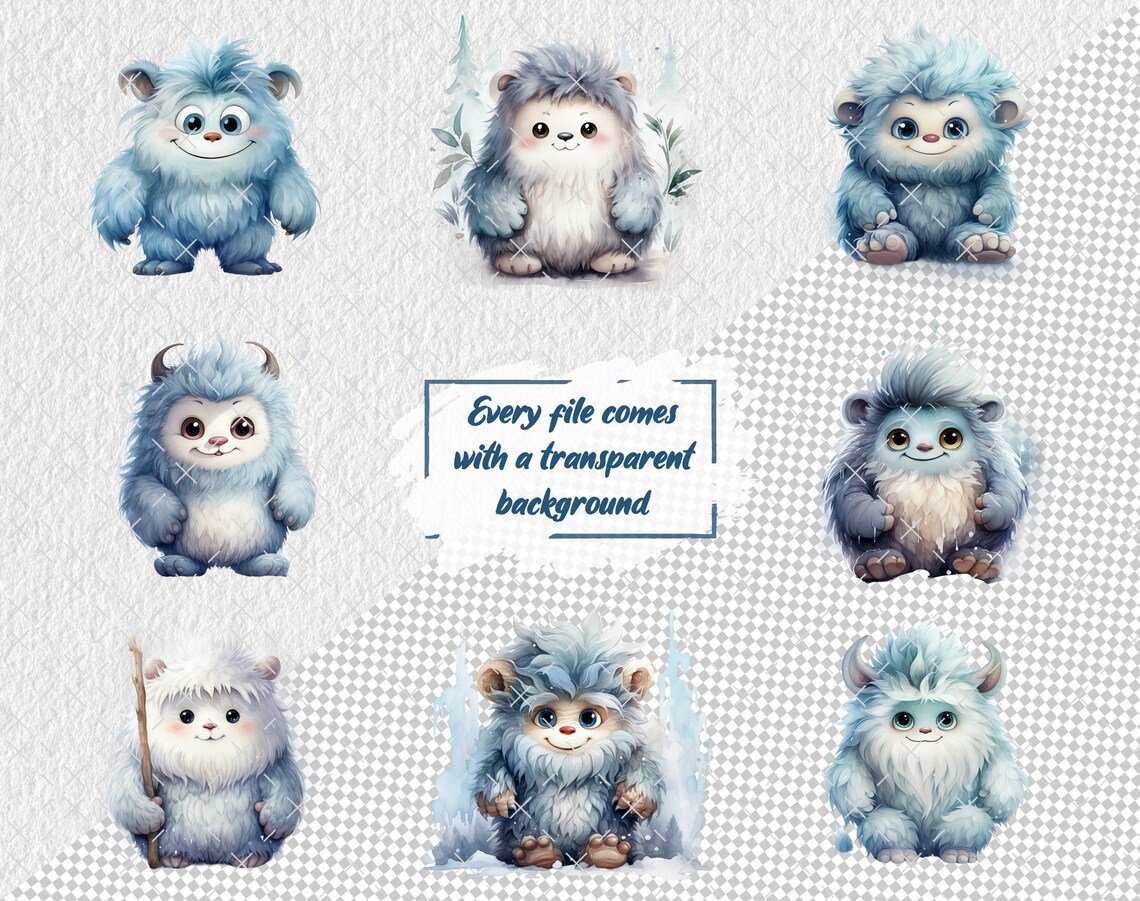 Cute Yeti Clipart, Watercolor Winter Clipart, Cute Monster PNG ...