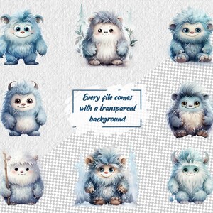 Cute Yeti Clipart, Watercolor Winter Clipart, Cute Monster PNG ...