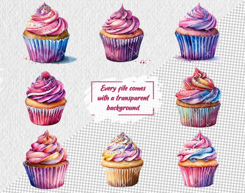 Watercolor Cupcake Clipart Bundle , Glittery Cupcakes, Watercolor ...