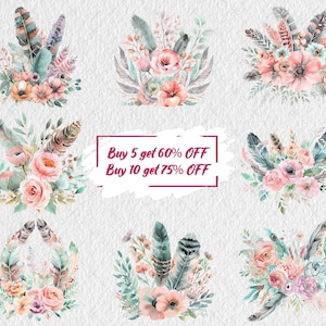Pastel Boho Clipart Soft Tone Bohemian Designs, Nursery and Home Decor ...