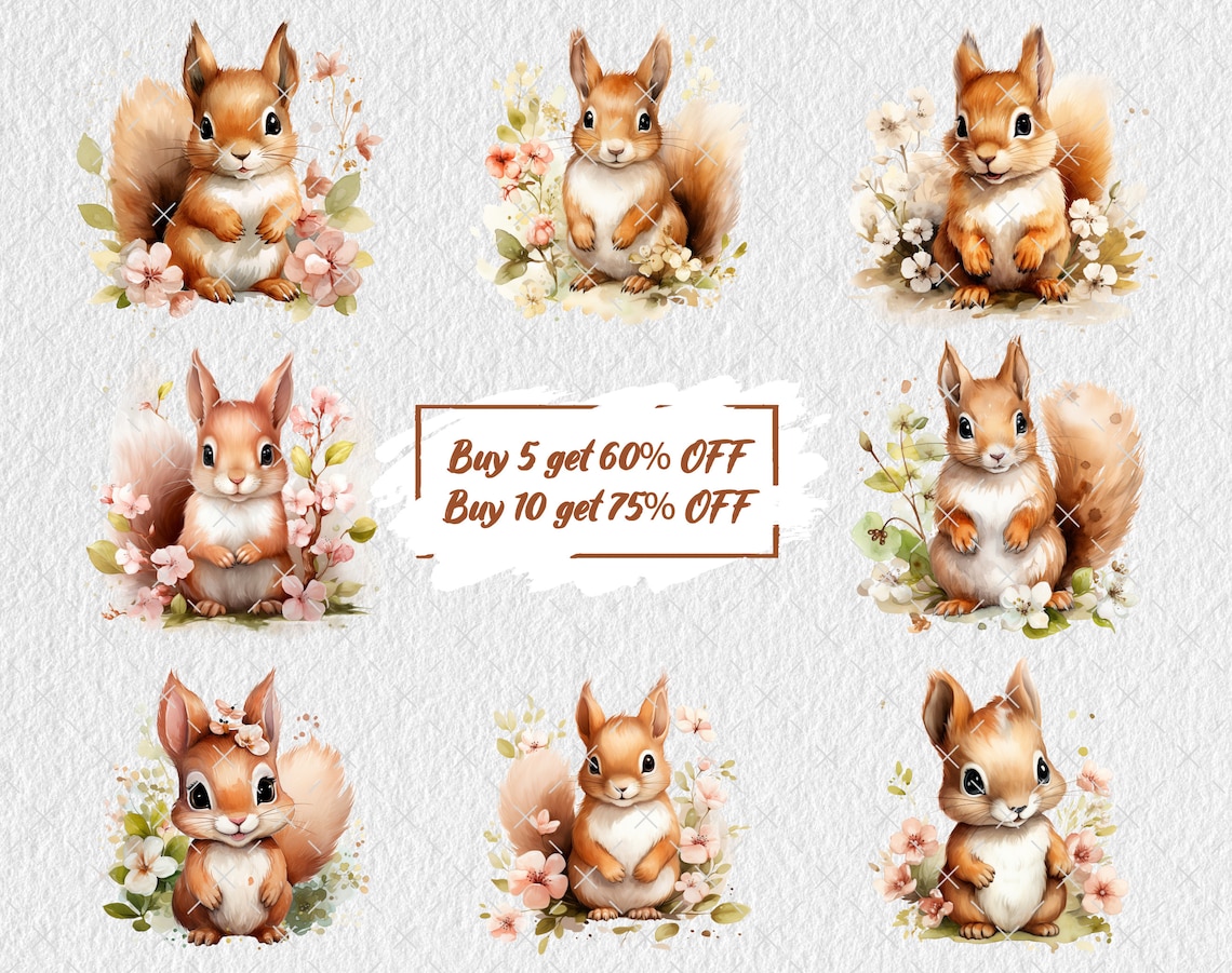Watercolor Spring Squirrels, Squirrel Clipart, Watercolor Animals ...