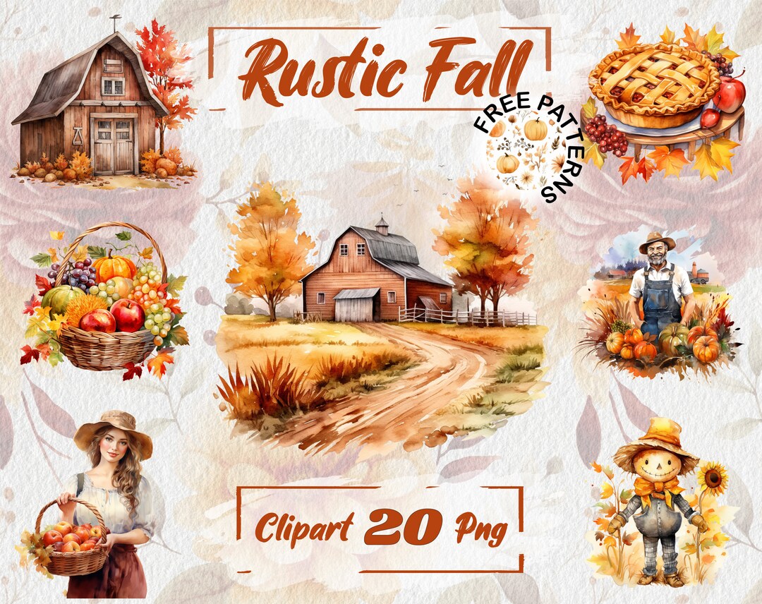 Watercolor Rustic Fall Clipart, Autumn Clipart, Autumn Cottage PNG ...