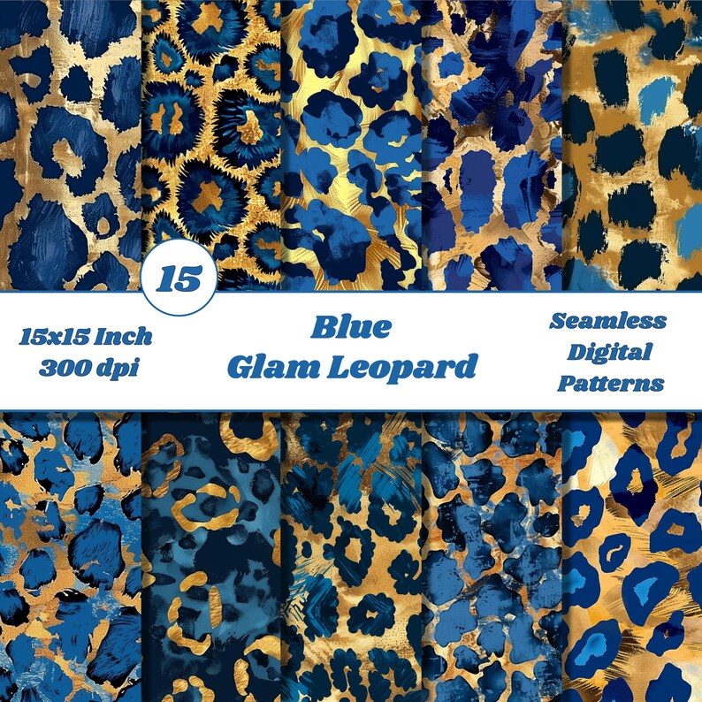 Blue Glam Leopard Seamless Pattern - Vibrant Leopard Designs, Blue Glam ...
