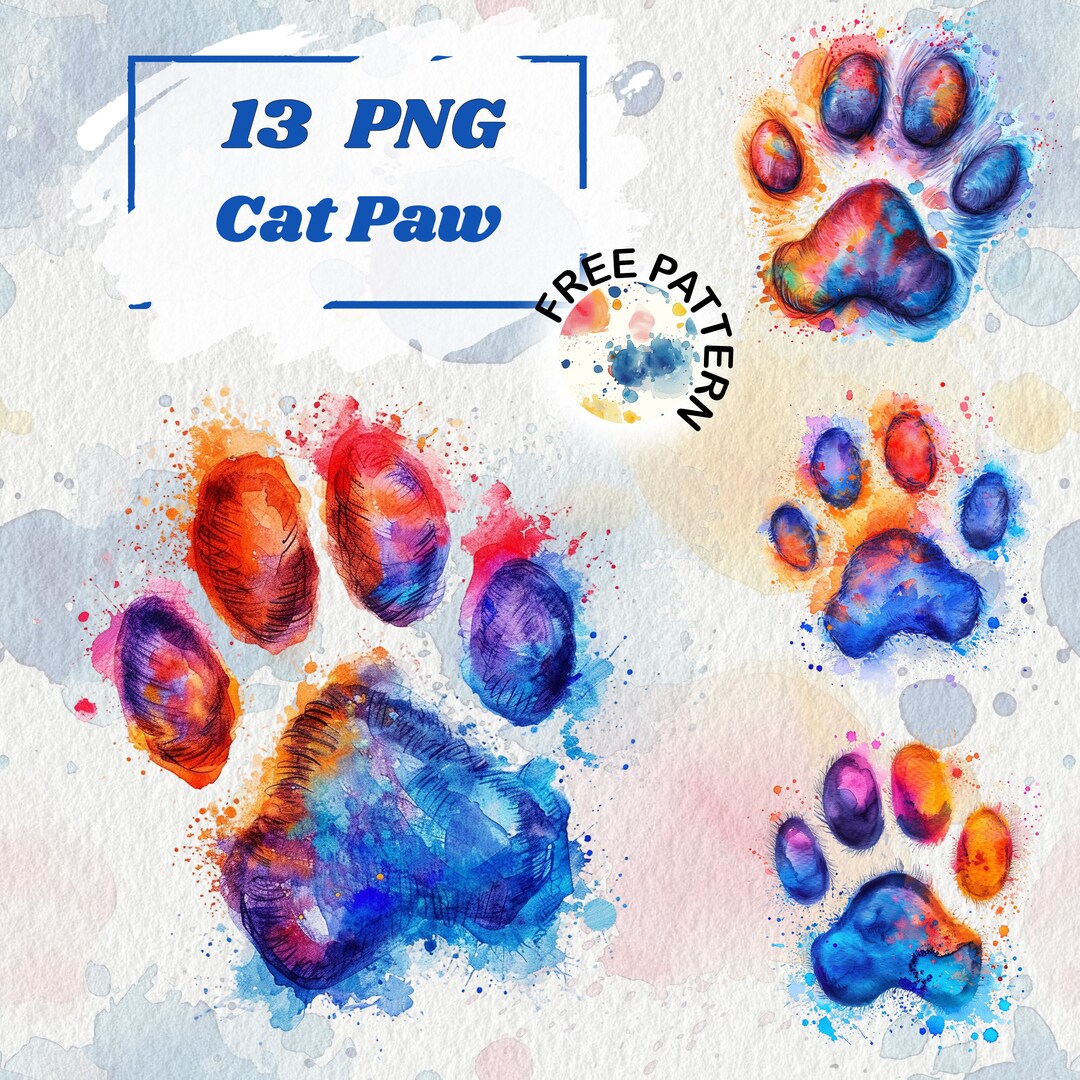 Watercolor Paw Print Cat Paw Clipart Colorful Paw Prints Cute Paws PNG ...