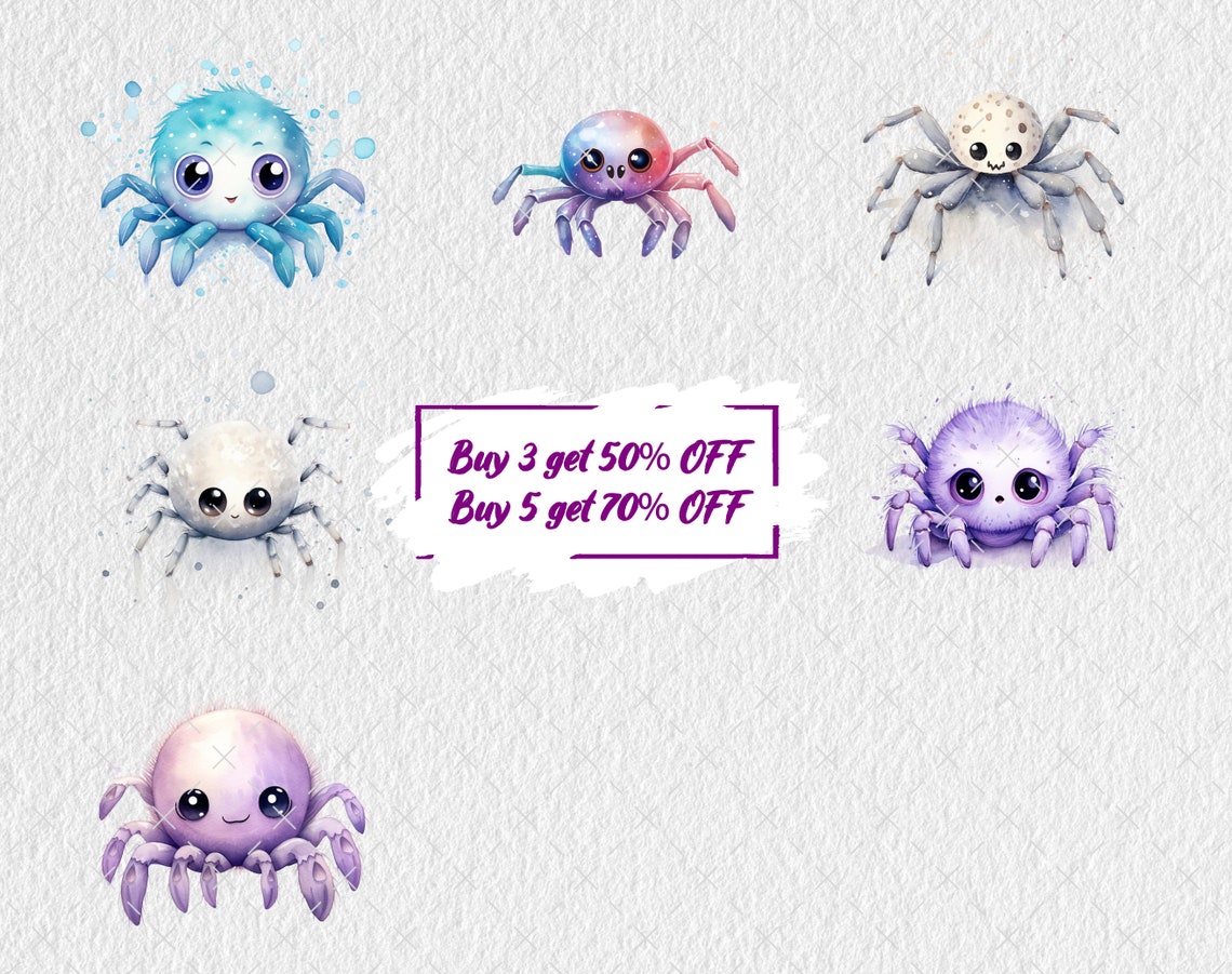 Watercolor Cute Spiders Clipart Halloween Spider Clipart Cute Halloween ...