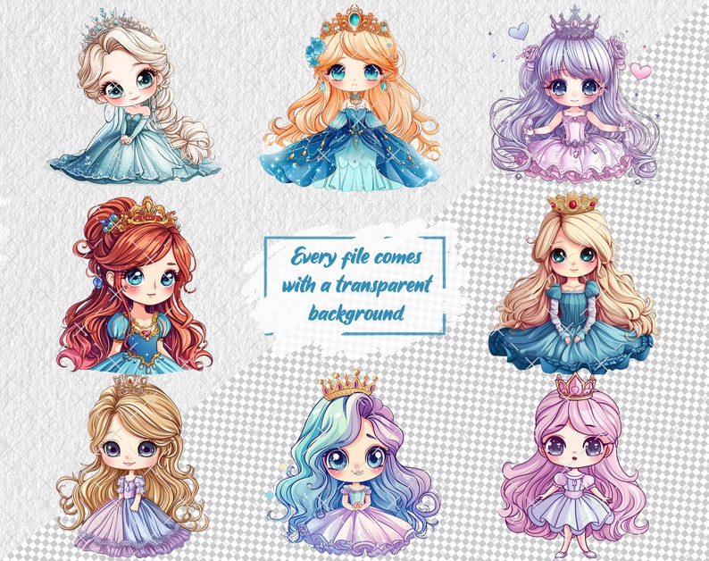 Cute Kawaii Princess Clipart, Princess PNG Digital Download, Girls ...