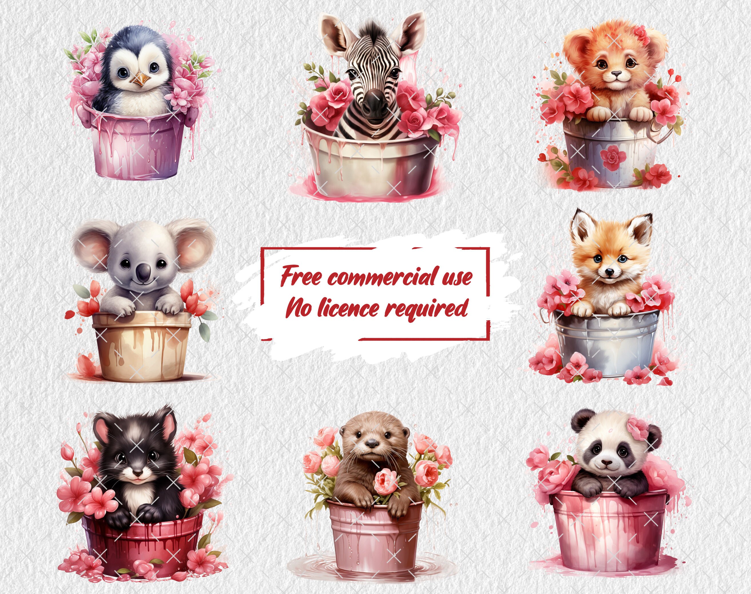 Valentines Day Animals in Buckets Clipart, Cute Animals PNG, Farm ...