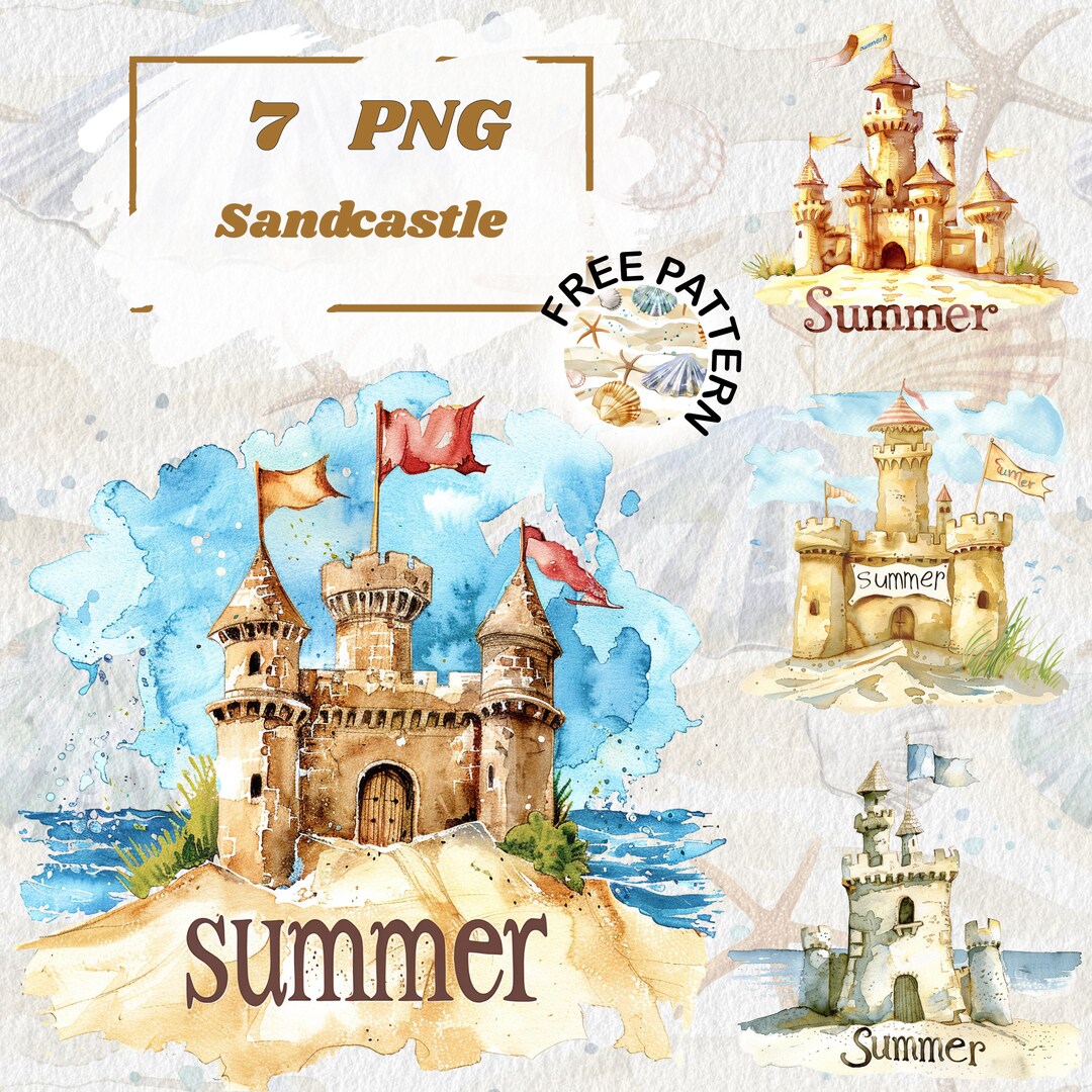 Summer Sandcastle Beach Clipart PNG Bundle Transparent Background Clip ...