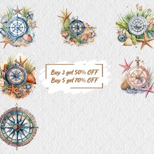 Watercolor Nautical Compass Clipart Marine Clipart Compass PNG ...
