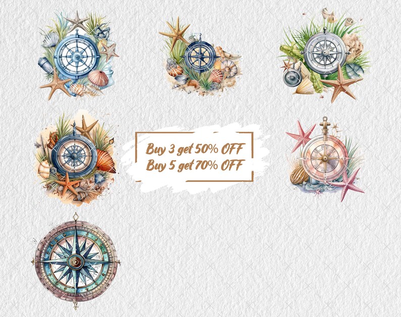 Watercolor Nautical Compass Clipart Marine Clipart Compass PNG - Etsy