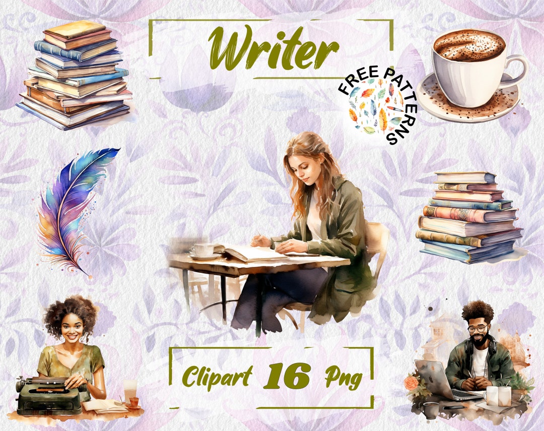 Watercolor Writer Clipart Writer PNG Bundle Typewriter PNG Books ...