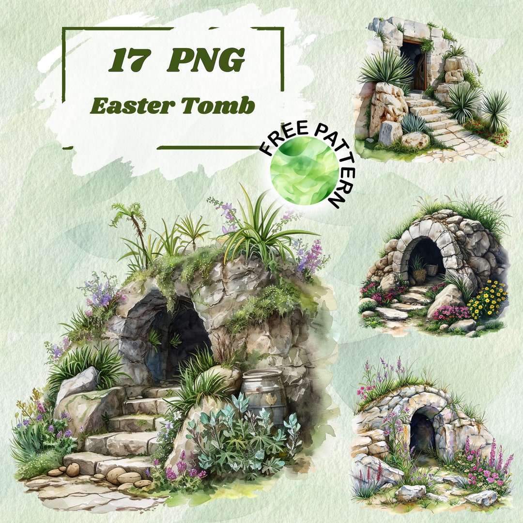 Jesus Empty Tomb Clipart Bundle, Jesus Has Risen Easter PNG ...