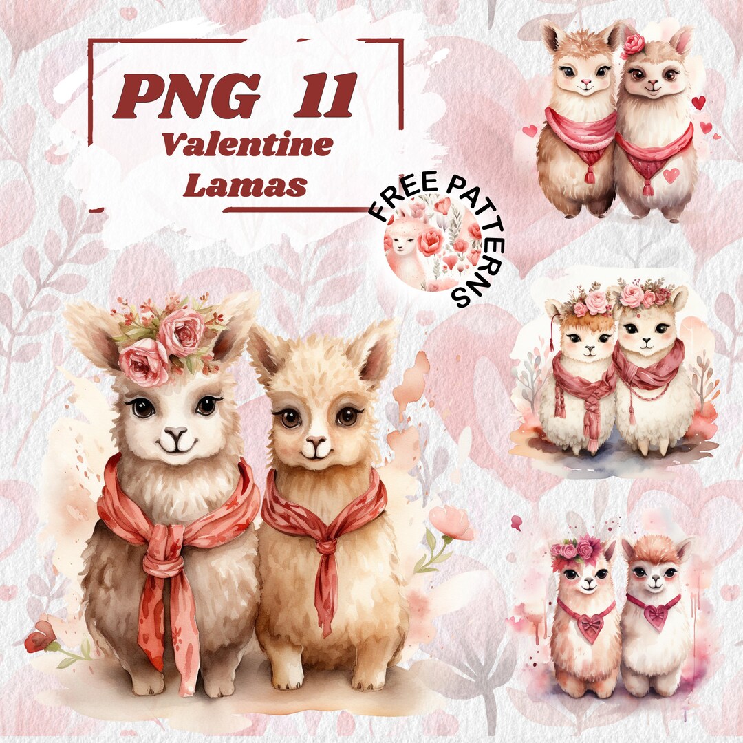 Valentines Day Llamas Clipart, Llama Clipart, Heart, Love, Cute Clipart ...