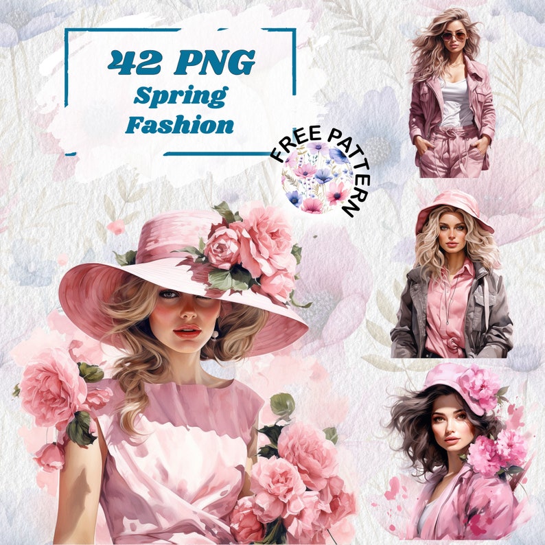 Spring Clipart Fahion Girl Clipart Watercolor Spring Illustration Pink ...