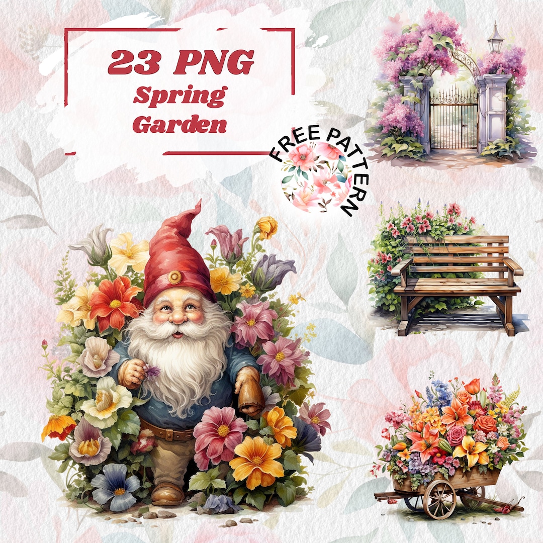 Watercolor Spring Garden Clipart, Garden PNG Bundle, Spring Tree Clip ...