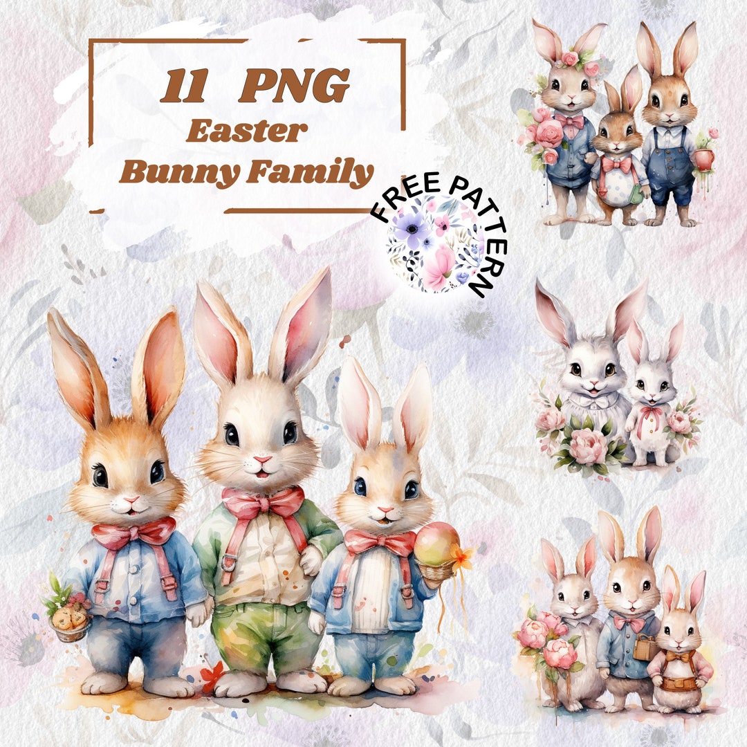 Watercolor Easter Bunny Family Clipart Pack, Clipart for Commercial Use ...