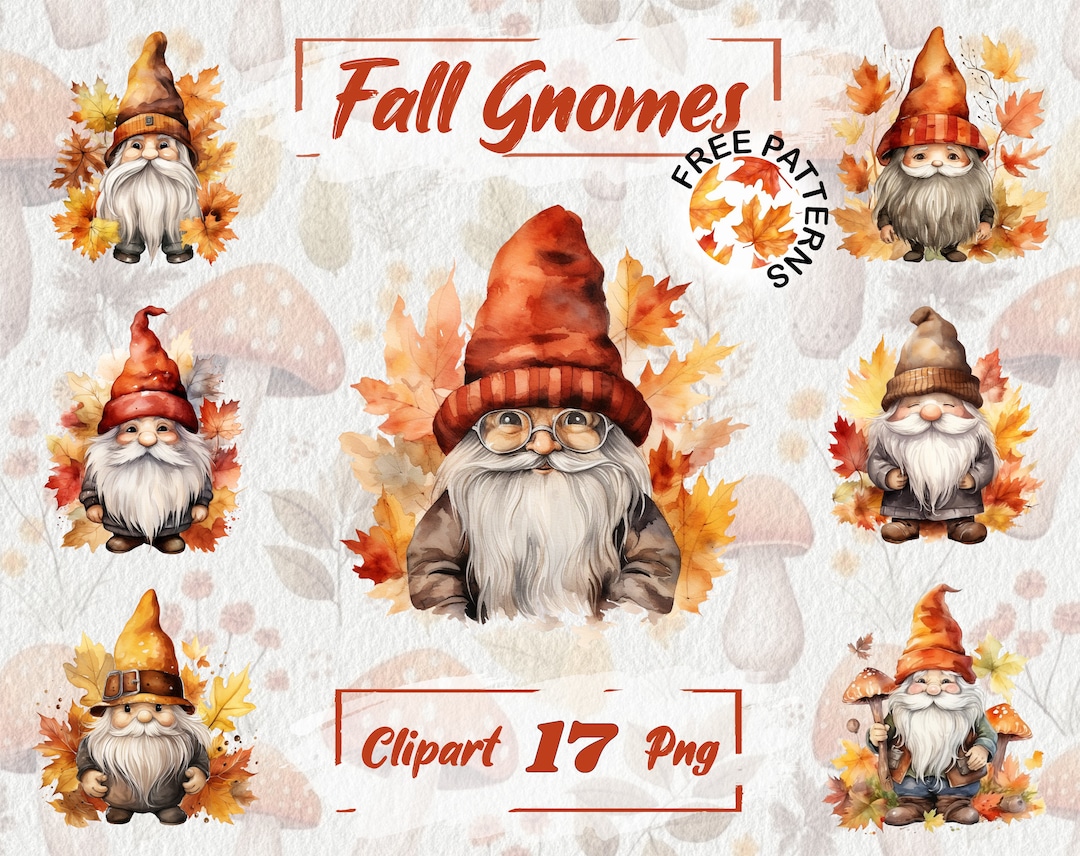 Watercolor Fall Gnome Clipart Autumn Gnome Clipart Autumn Leaves PNG ...