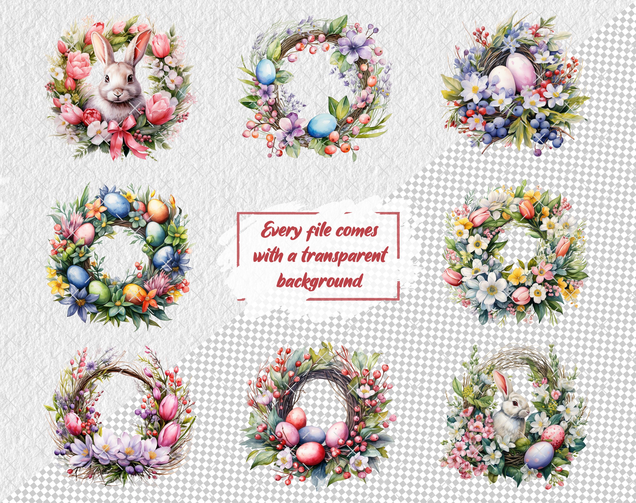Easter Wreath Clipart PNG Watercolor Wreath Clipart, Spring Flower and ...