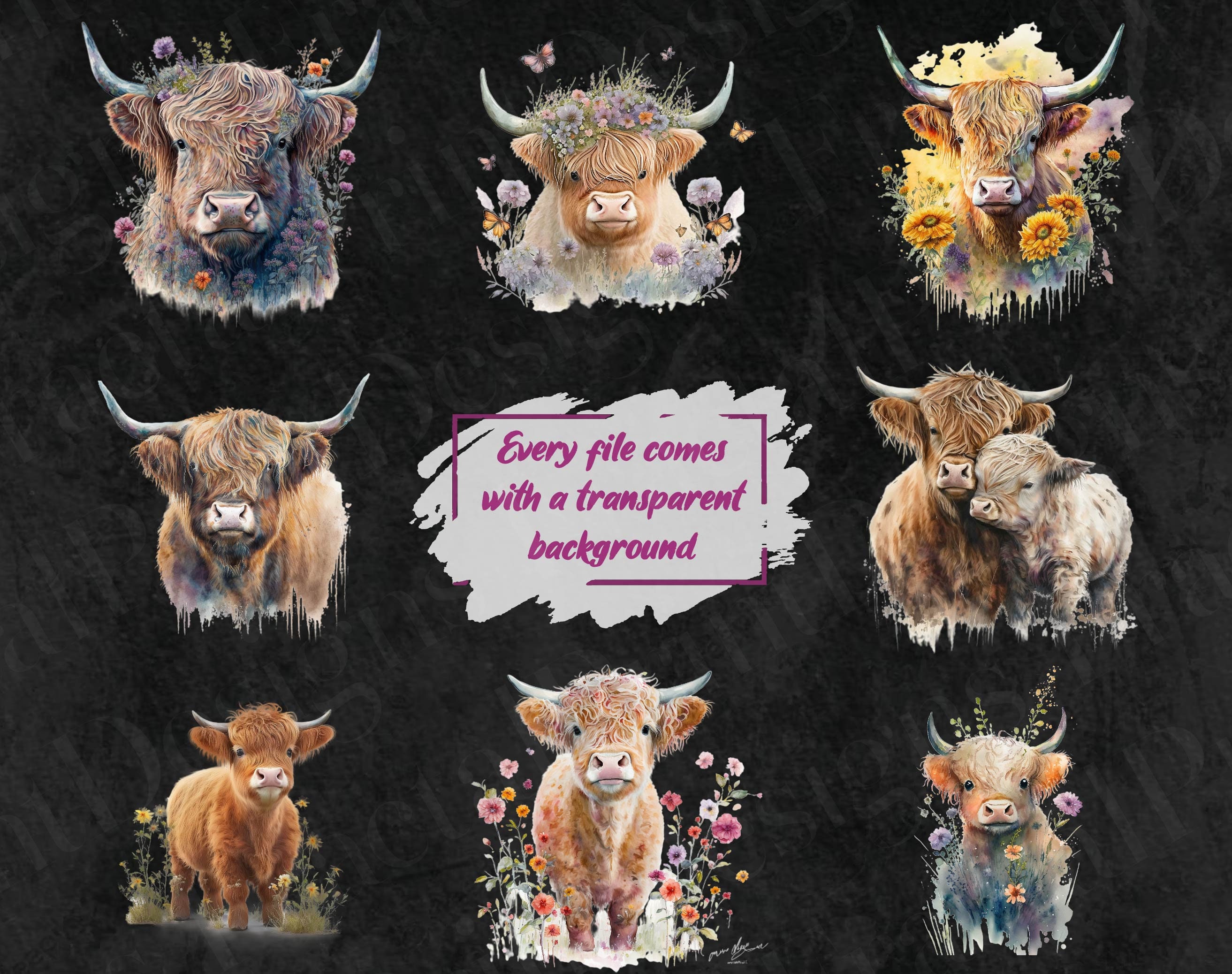 Highland Cow Mega Bundle Cow Watercolor Clipart Highland Cow - Etsy