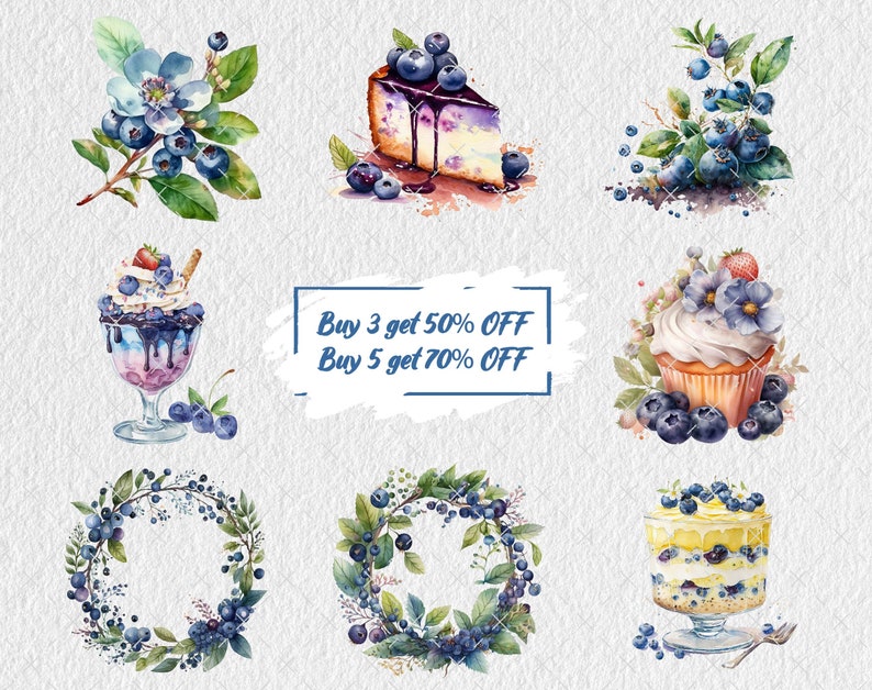 Watercolor Blueberries Clipart Summer PNG Bundle Berries - Etsy