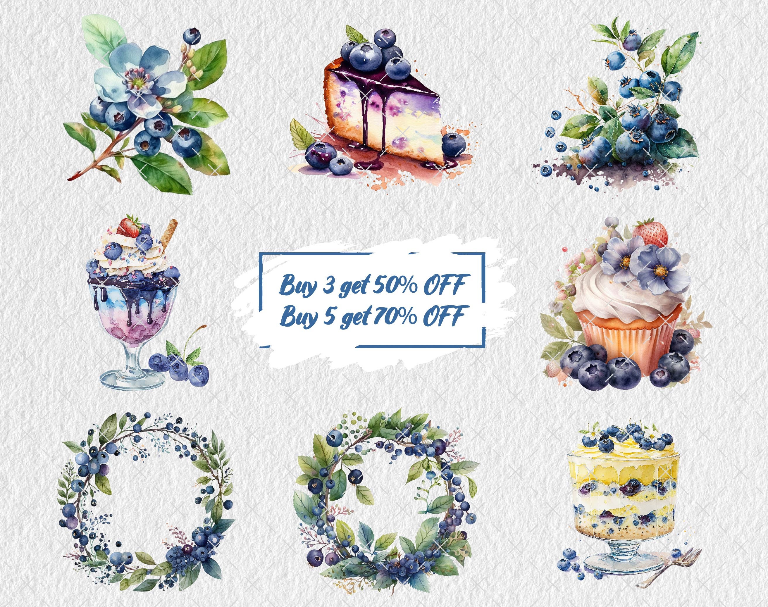 Watercolor Blueberries Clipart Summer PNG Bundle Berries - Etsy