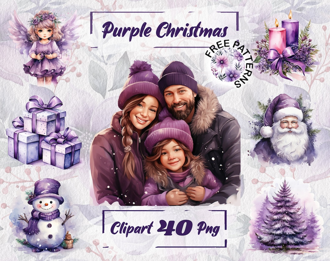 Purple Christmas Clipart Watercolor Christmas Clipart Bundle - Etsy ...