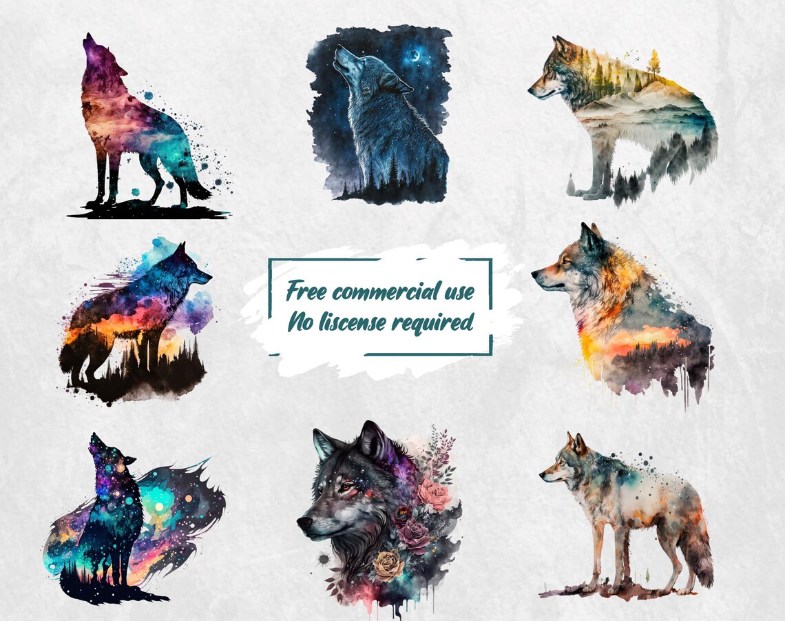 Watercolor Wolf PNG Bundle Cosmic Wolves Clipart Bundle - Etsy