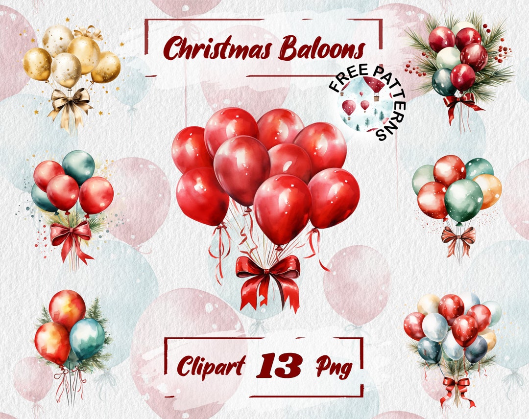Christmas Balloons Clipart, Watercolor Christmas Balloons, Merry Xmas ...