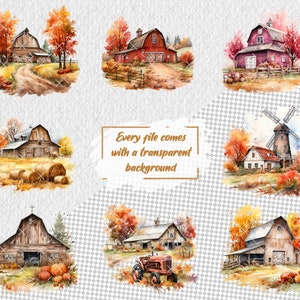 Watercolor Fall Farmhouse Clipart Autumn Clipart Farm Barn Clipart Fall ...