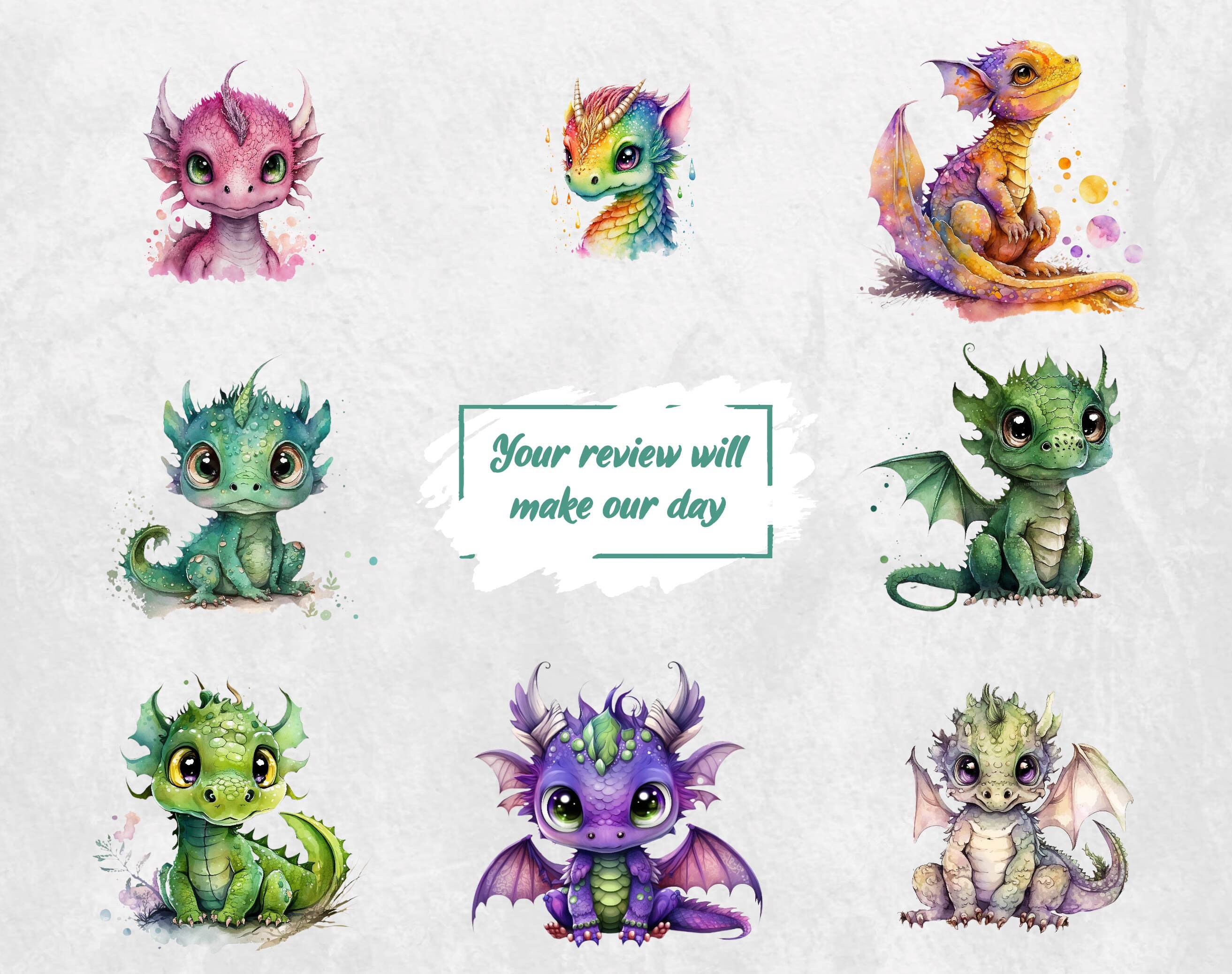 Watercolor Baby Dragon Clipart Fantasy Dragon Bundle Watercolor Nursery ...