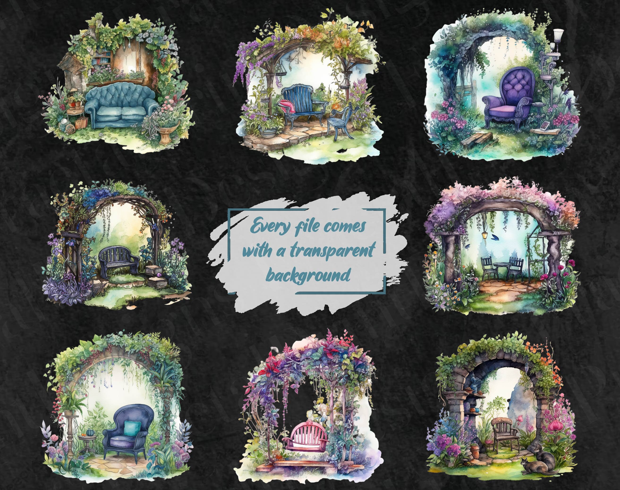 Watercolor Secret Garden Clipart Fantasy Garden Secret Corner Bundle ...