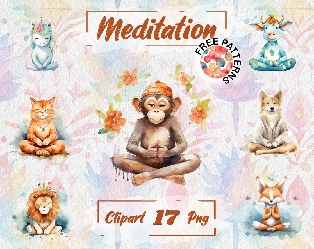 Watercolor Meditating Animals Funny Animals PNG Meditation Clipart ...