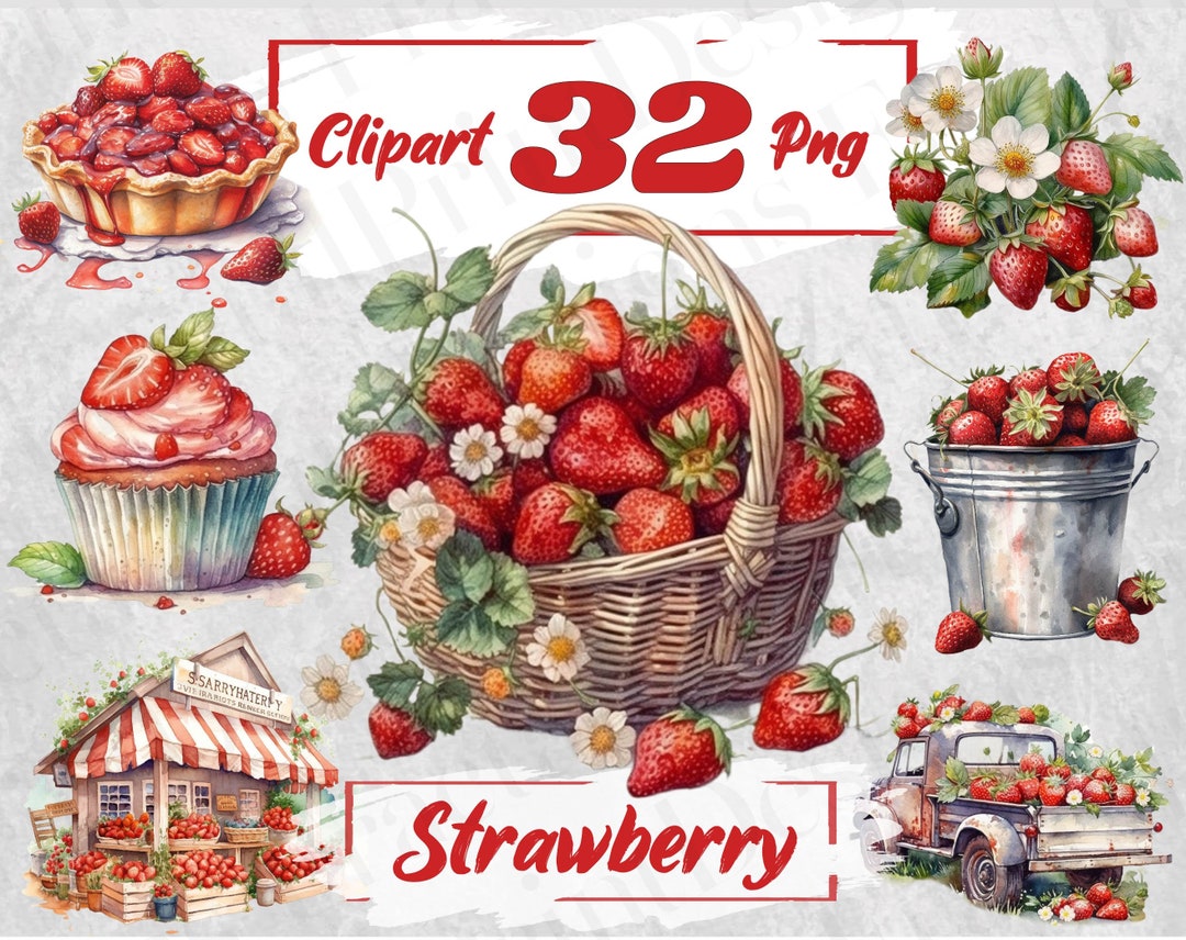 Watercolor Strawberries Clipart Summer Strawberry PNG Strawberry ...
