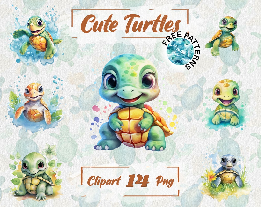 Watercolor Cute Turtle Clipart Baby Turtle Clipart Png Beach Animals ...