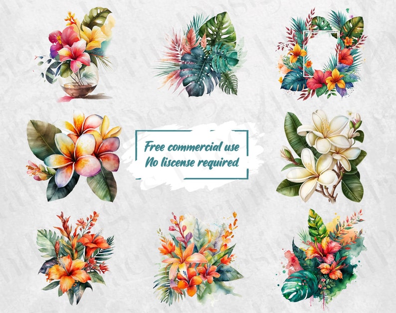 Watercolor Tropical Flowers Clipart Tropical Flowers Bundle - Etsy